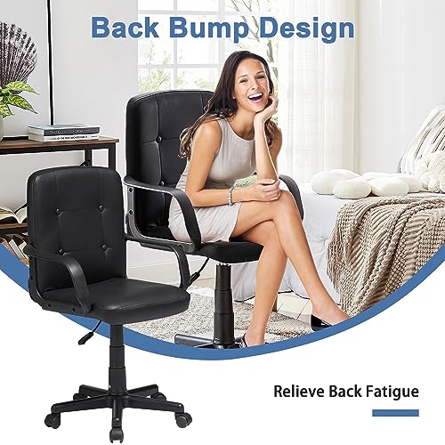 VECELO Home Office Desk Chair with Armrests,Mid Back Adjustable Height, 360-Degree Swivel, 330 Pound Capacity, Black, Set of 1