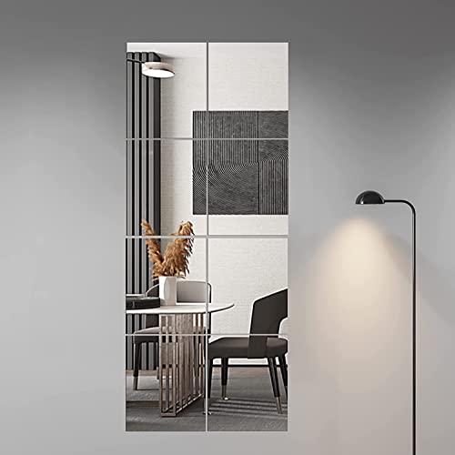 OBIOZZ Bedroom Floor Standing Mirror Glass Full Length Wall Mirror Tiles 14 X 12 X 4PCS Frameless Full Body Mirror, Quality Material Full-Length Mirror