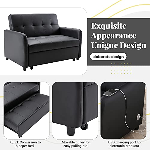 Eafurn Futon Loveseat Couch with Pull Out Bed,3-in-1 Multi-Functional Upholstery Convertible Sleeper Sofa Reclining Chaise Lounge with Adjustable Backrest, Sofacama for Living Room, Small Space