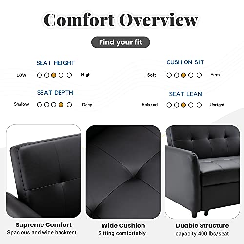 Eafurn Futon Loveseat Couch with Pull Out Bed,3-in-1 Multi-Functional Upholstery Convertible Sleeper Sofa Reclining Chaise Lounge with Adjustable Backrest, Sofacama for Living Room, Small Space