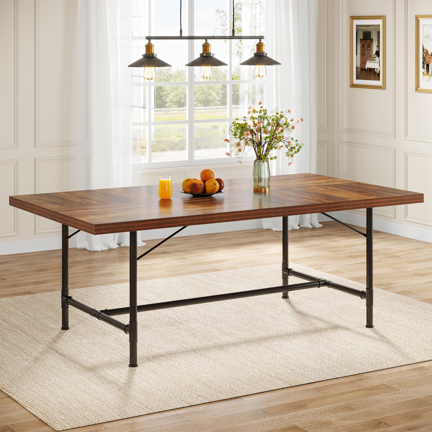 Tribesigns Dining Table for 6-8 People, 70.9-Inch Rectangle Wood Kitchen Table with Tube Metal Frame, Rustic Large Dining Room Table for Kitchen, Living Room