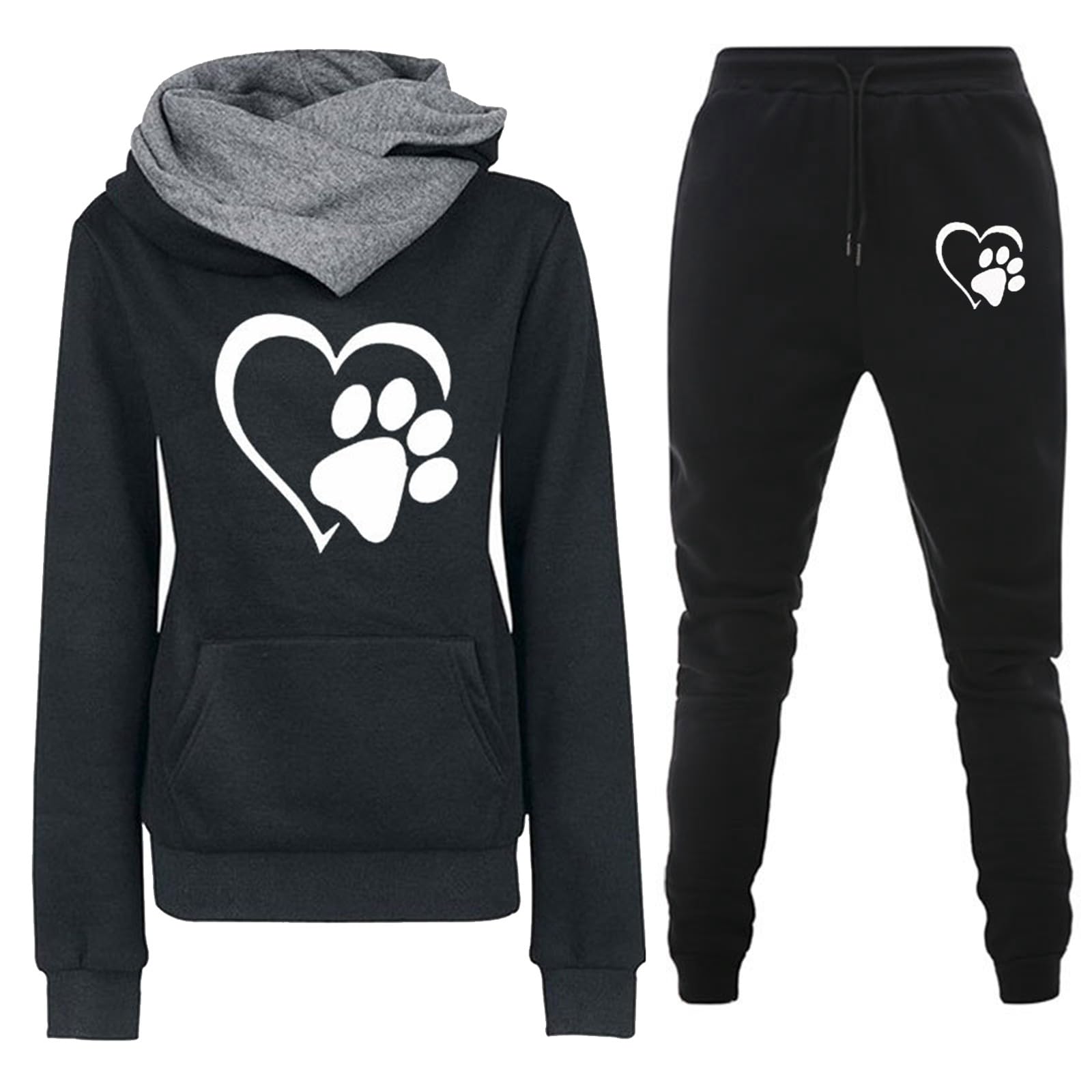 Women Hoodies Sweatsuit Long Sleeve Matching Joggers Sweatpants 2 Piece Tracksuit Sets, Two Piece Outfits for Women A3-Black, 3X-Large