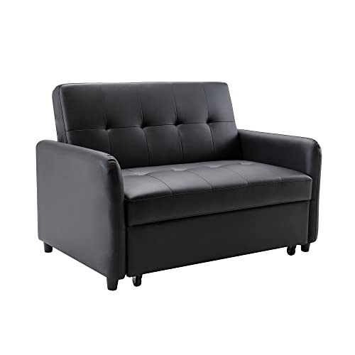 Eafurn Futon Loveseat Couch with Pull Out Bed,3-in-1 Multi-Functional Upholstery Convertible Sleeper Sofa Reclining Chaise Lounge with Adjustable Backrest, Sofacama for Living Room, Small Space