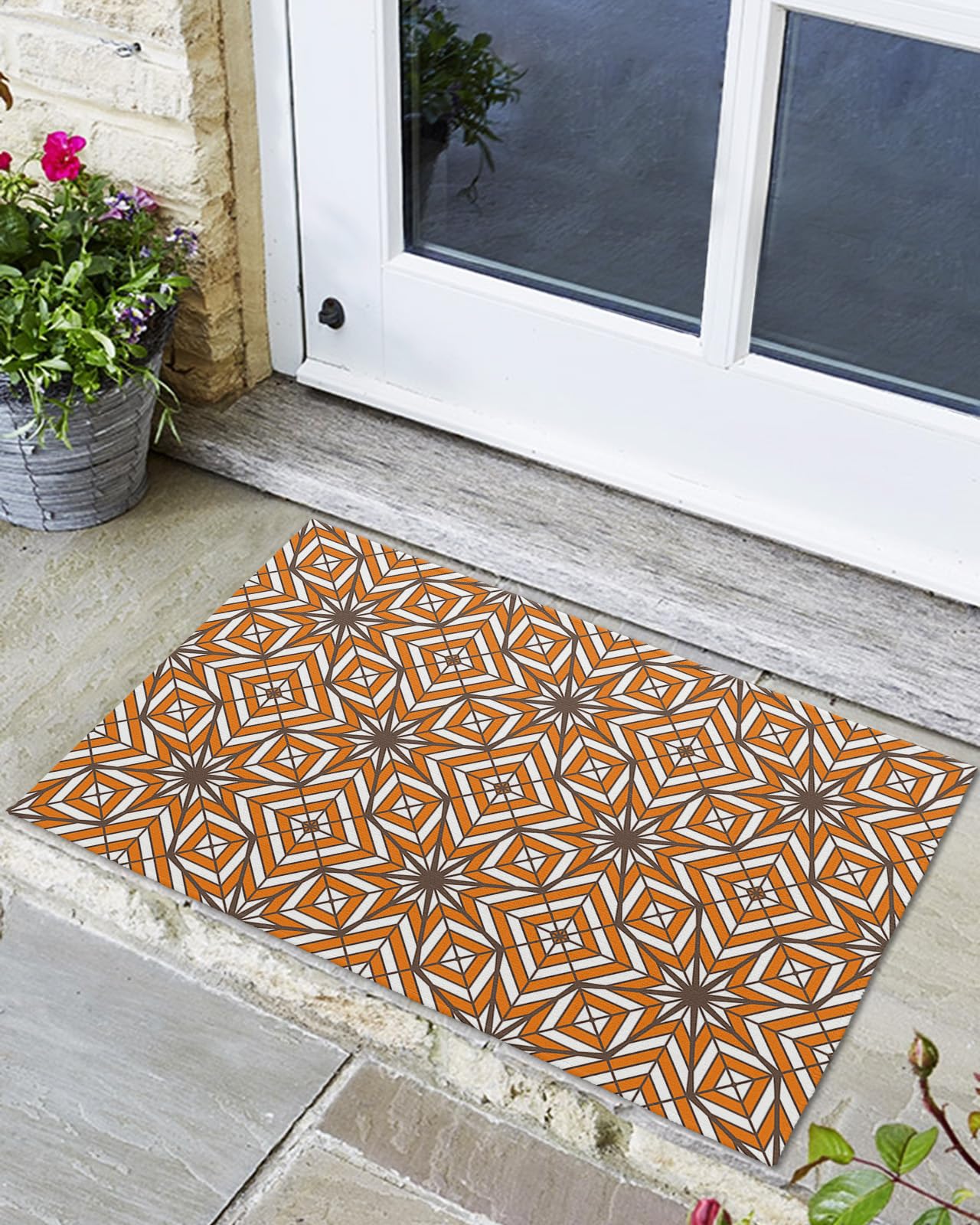 Front Door Mat, Non - Slip Absorbent Door Entry Mats, Doormats Indoor/Outdoor Entrance Small Rugs, Vintage Arrangement of Ceramic Mosaic Tiles Geometric Artful Doormat - Floor Mats for Home 18x30 Inch