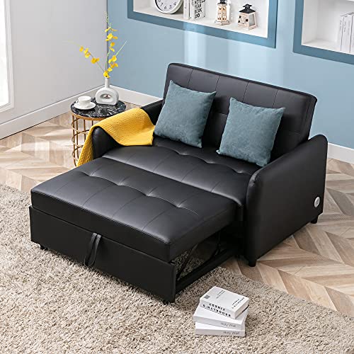 Eafurn Futon Loveseat Couch with Pull Out Bed,3-in-1 Multi-Functional Upholstery Convertible Sleeper Sofa Reclining Chaise Lounge with Adjustable Backrest, Sofacama for Living Room, Small Space