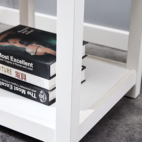 NebulaDeco 3-Tier End Table Nightstand White, Narrow Side Table with Storage Shelf, Small Bookshelf Bedside Table for Bedroom, Living Room, Office, Bathroom (Two-ply, White)