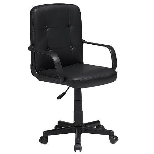VECELO Home Office Desk Chair with Armrests,Mid Back Adjustable Height, 360-Degree Swivel, 330 Pound Capacity, Black, Set of 1