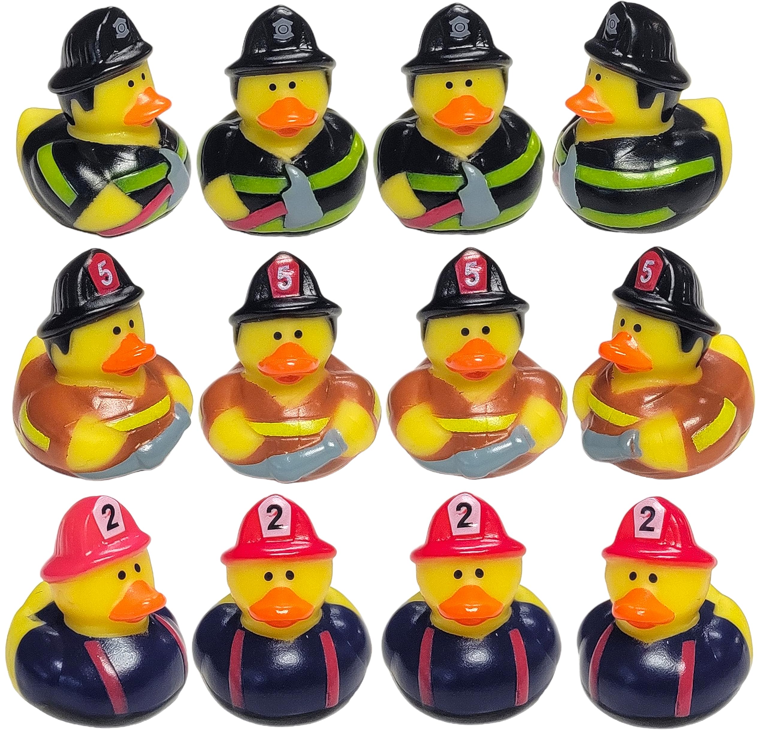 AMERICAN WIT Firefighter Rubber Ducks (2") Standard Size. (12 Pack) Cute Duck Bath Tub Pool Toys