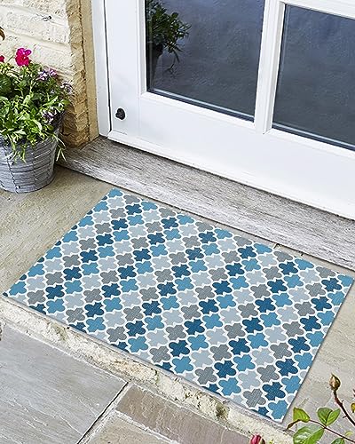 Front Door Mat, Non - Slip Absorbent Door Entry Mats, Doormats Indoor/Outdoor Entrance Small Rugs, Retro Moroccan Tile Pattern Print Doormat - Easy to Clean Floor Mats for Home 20x32 Inch