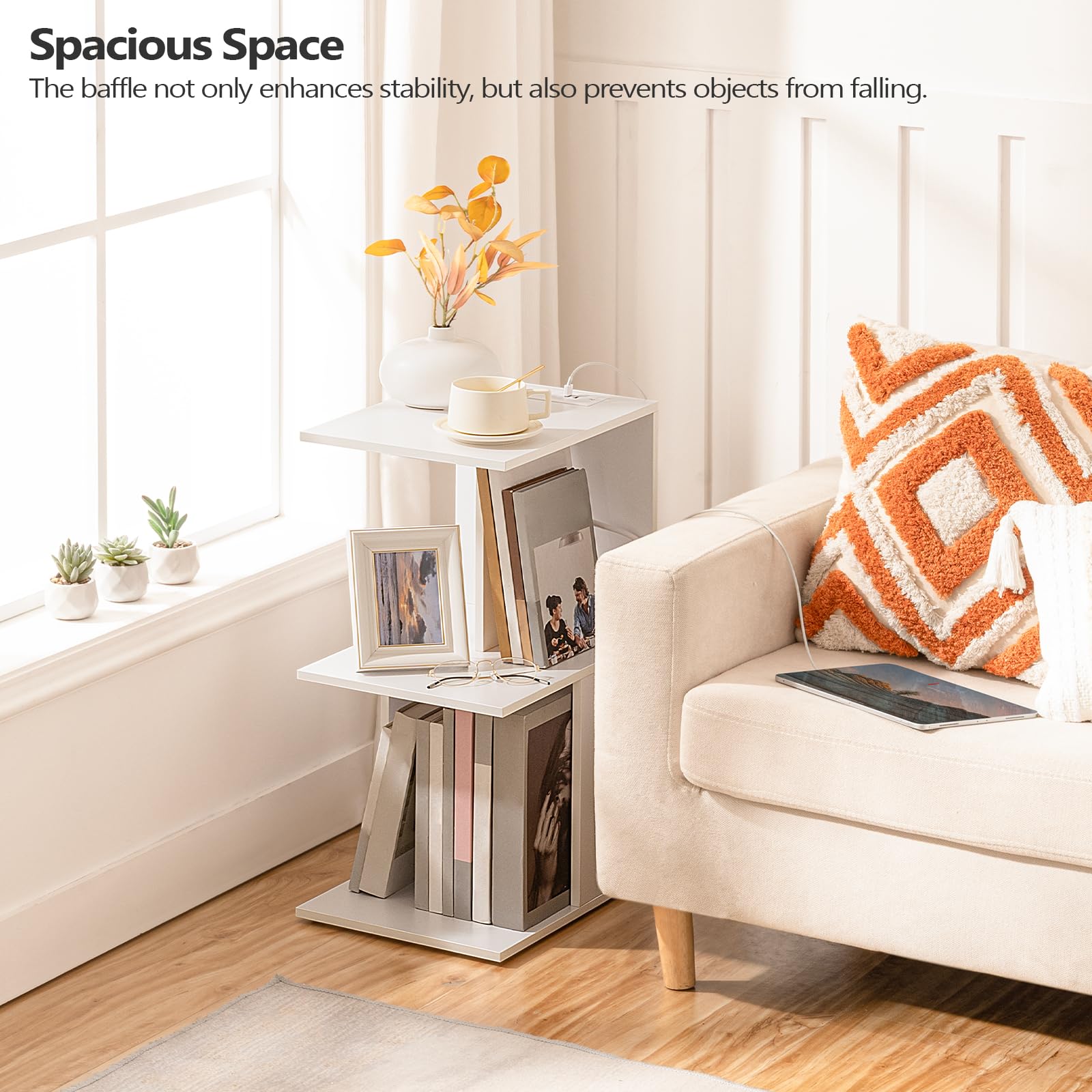 MAHANCRIS End Table with Charging Station and Side Tables with Charging Station bundle,Narrow Side Table for Small Spaces,2-Tier Nightstand with Tempered Glass Top,for Bedroom,Living Room ETWT18E01Z-E