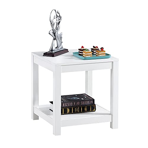 NebulaDeco 3-Tier End Table Nightstand White, Narrow Side Table with Storage Shelf, Small Bookshelf Bedside Table for Bedroom, Living Room, Office, Bathroom (Two-ply, White)