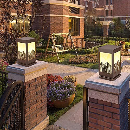 European Retro Waterproof Outdoor Garden Street Light Household Post Lamp External Lawn Rainproof Antirust Stainless Steel Marble Lampshade Column Backyard Patio Pathway Stigma Lamp E27