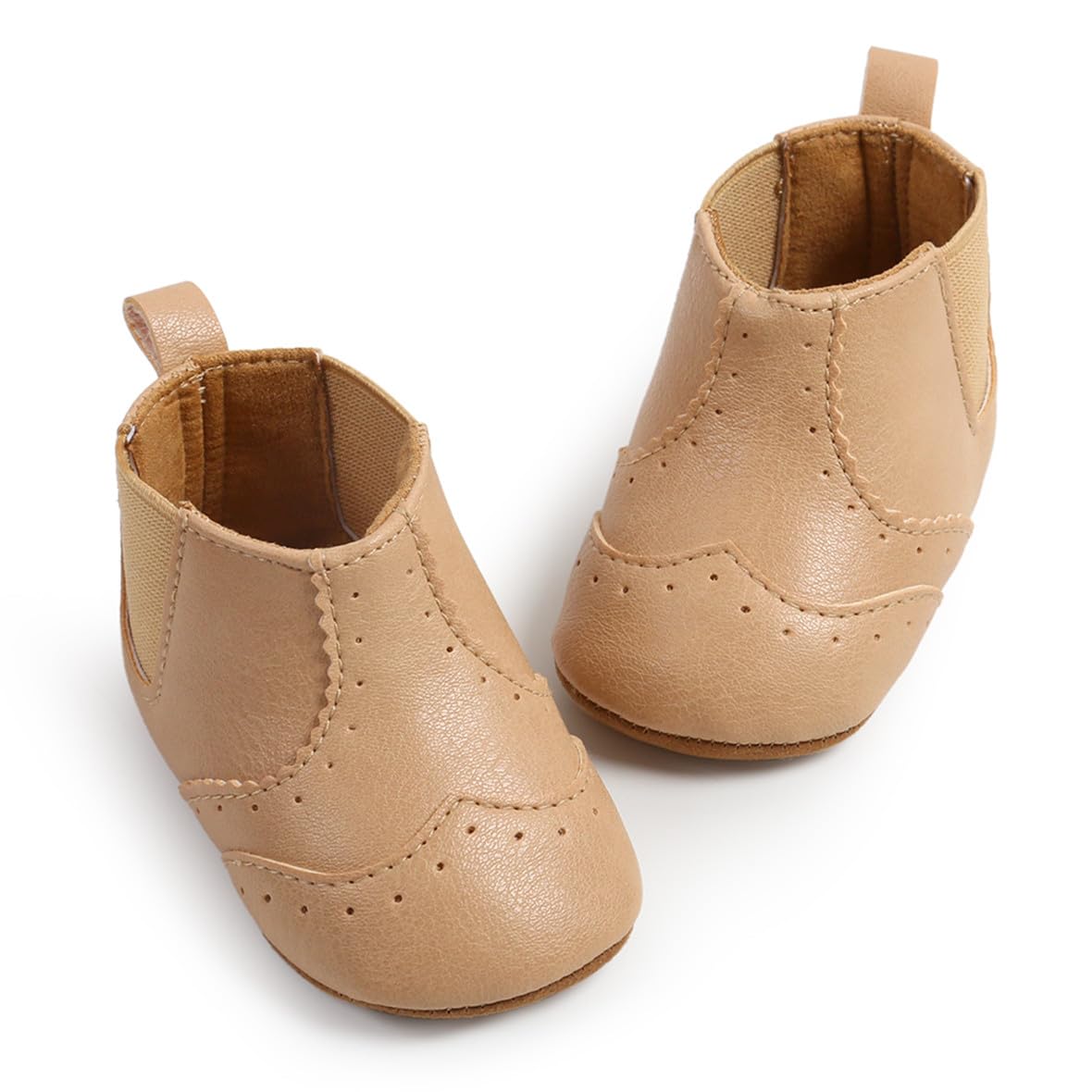 COSANKIM Baby Boys Girls Shoes Lace Up Leather Infant Sneakers Non Slip Rubber Sole Newborn Loafers Toddler First Walker Crib Shoes (0-18 Months), 12 Months, 06 Apricot