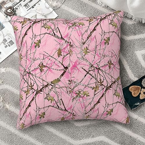 Pink Leaves Camo Throw Pillow Covers Corduroy Pillowcases Soft Square Cushion Case Decorative Cushion Covers for Bedroom Sofa Farmhouse 18"x18"