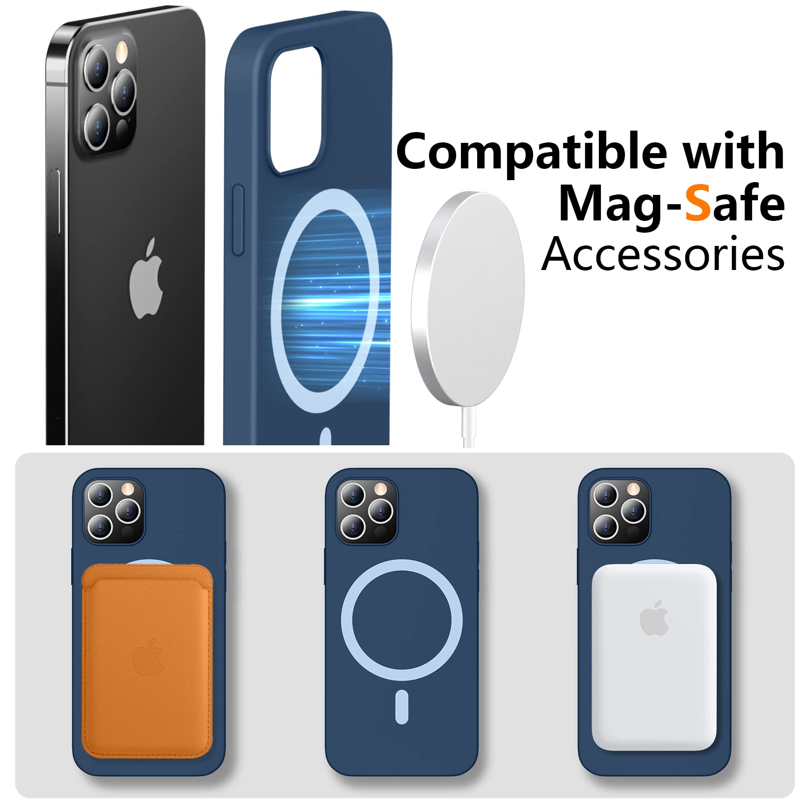 Temdan Liquid Silicone for iPhone 12 Case for iPhone 12 Pro Case with Magsafe,[2*Glass Screen Protector][Soft Anti-Scratch] Shockproof for iPhone 12 Case iPhone 12 Pro Case 6.1 inch-Seablue