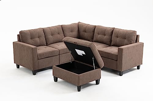 UBGO Sectional, Living Room Furniture Set,L-Shaped Modular Sofas with Left & Right Arm, Corner Chair, Ottomans Table,Extra Wide Chaise Lounge Couch for Home, Apartment (Brown)