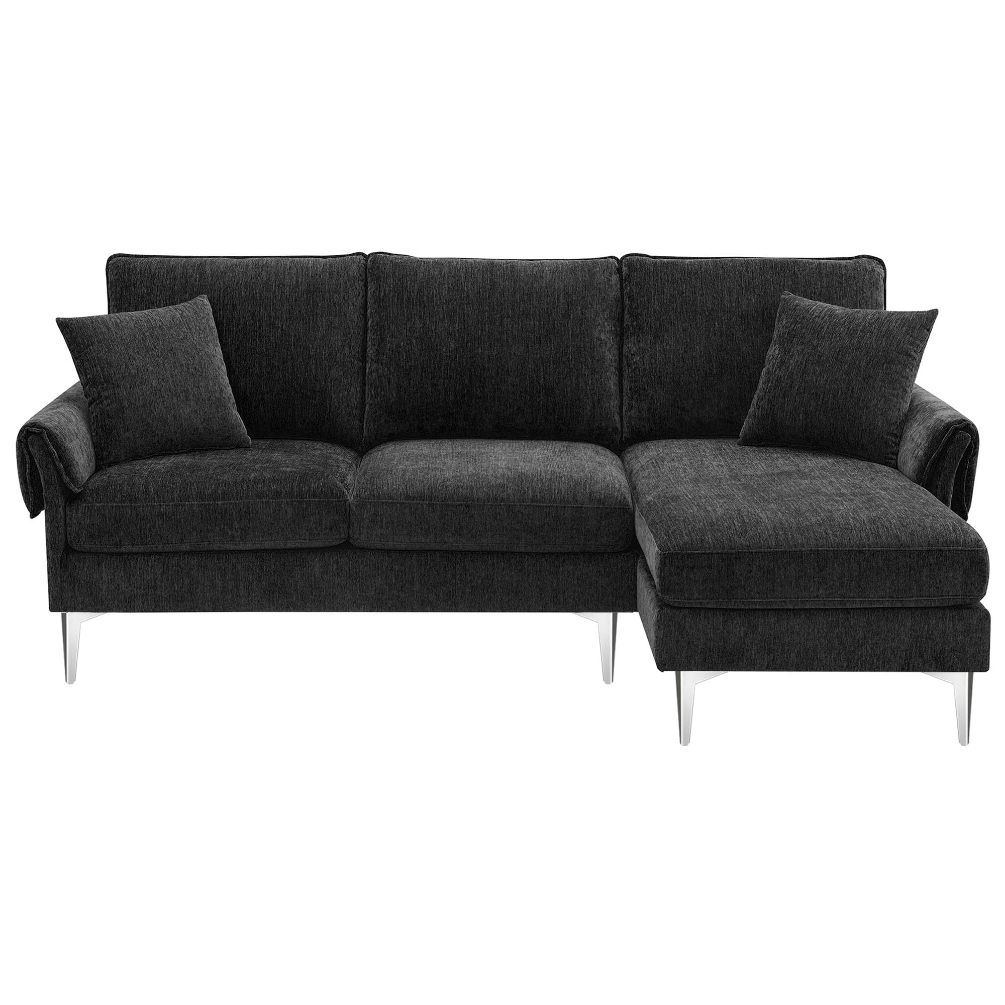 KoiHome 84" Convertible Sectional 2 Pillows, Modern Chenille L-Shaped Couch with Reversible Chaise Lounge, 3-Seater Sleeper Sofa, Fit for Living Room,Office,Apartment, Polyester, Black