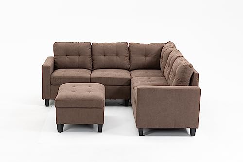 UBGO Sectional, Living Room Furniture Set,L-Shaped Modular Sofas with Left & Right Arm, Corner Chair, Ottomans Table,Extra Wide Chaise Lounge Couch for Home, Apartment (Brown)