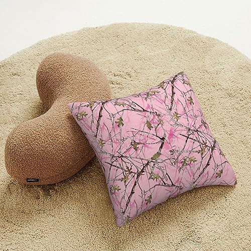 Pink Leaves Camo Throw Pillow Covers Corduroy Pillowcases Soft Square Cushion Case Decorative Cushion Covers for Bedroom Sofa Farmhouse 18"x18"