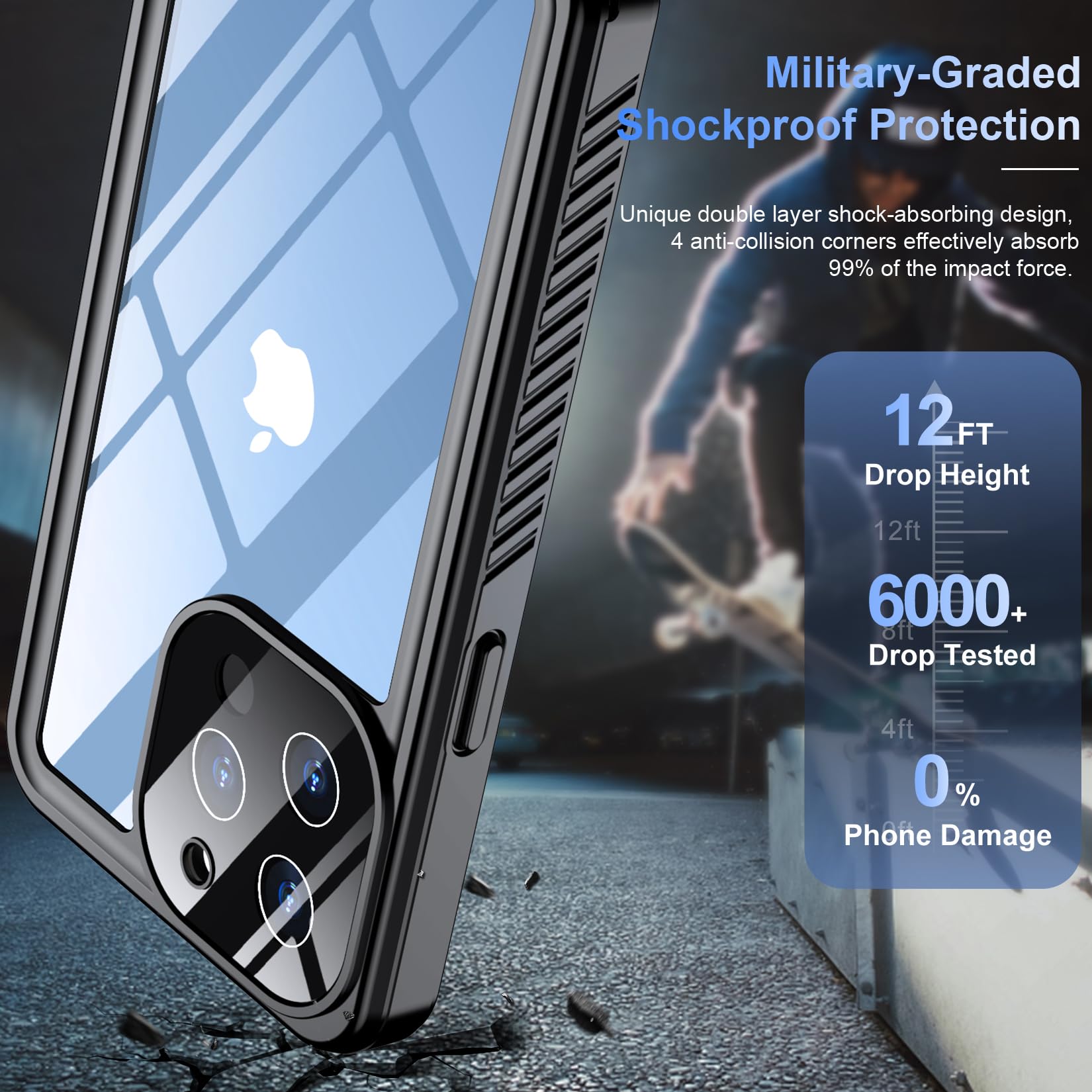 Temdan [Real 360 for iPhone 13 Pro Max Case Waterproof, Built-in 9H Tempered Glass Camera Lens & Screen Protection [13FTMilitary Dropproof][Full-Body Shockproof][IP68 Underwater] Phone Case White
