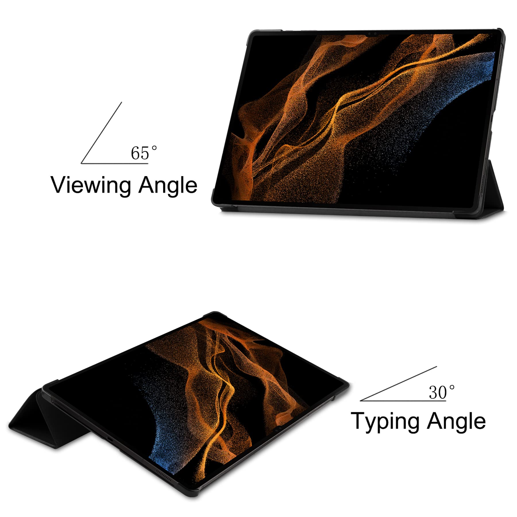 elitegadget Tri Fold Case for Samsung Galaxy Tab S9 Ultra 14.6 Inch (SM-X910/X916/X918) - Lightweight Tri-Fold Auto Wake/Sleep Cover for Galaxy Tab S9 Ultra (2023 Released) (Black)