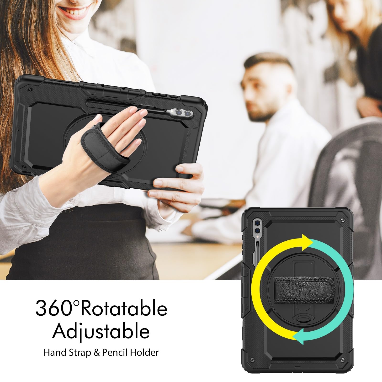 Stand Tablet Cover Compatible with Samsung Galaxy Tab S9 Ultra 14.6 Inch 2023 (SM-X910/X916B/X918U) Heavy Duty Shockproof TPU Case,Protective Cover W Screen Protector 380 Swivel Kickstand+Hand Strap+S