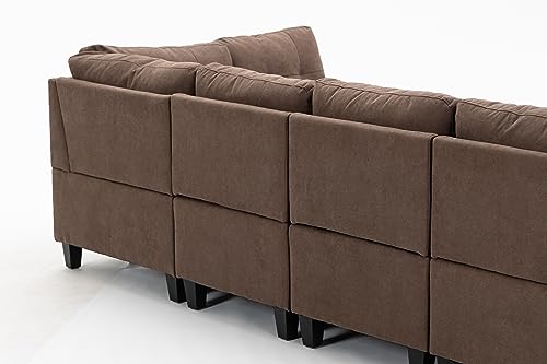 UBGO Sectional, Living Room Furniture Set,L-Shaped Modular Sofas with Left & Right Arm, Corner Chair, Ottomans Table,Extra Wide Chaise Lounge Couch for Home, Apartment (Brown)