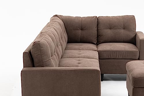 UBGO Sectional, Living Room Furniture Set,L-Shaped Modular Sofas with Left & Right Arm, Corner Chair, Ottomans Table,Extra Wide Chaise Lounge Couch for Home, Apartment (Brown)