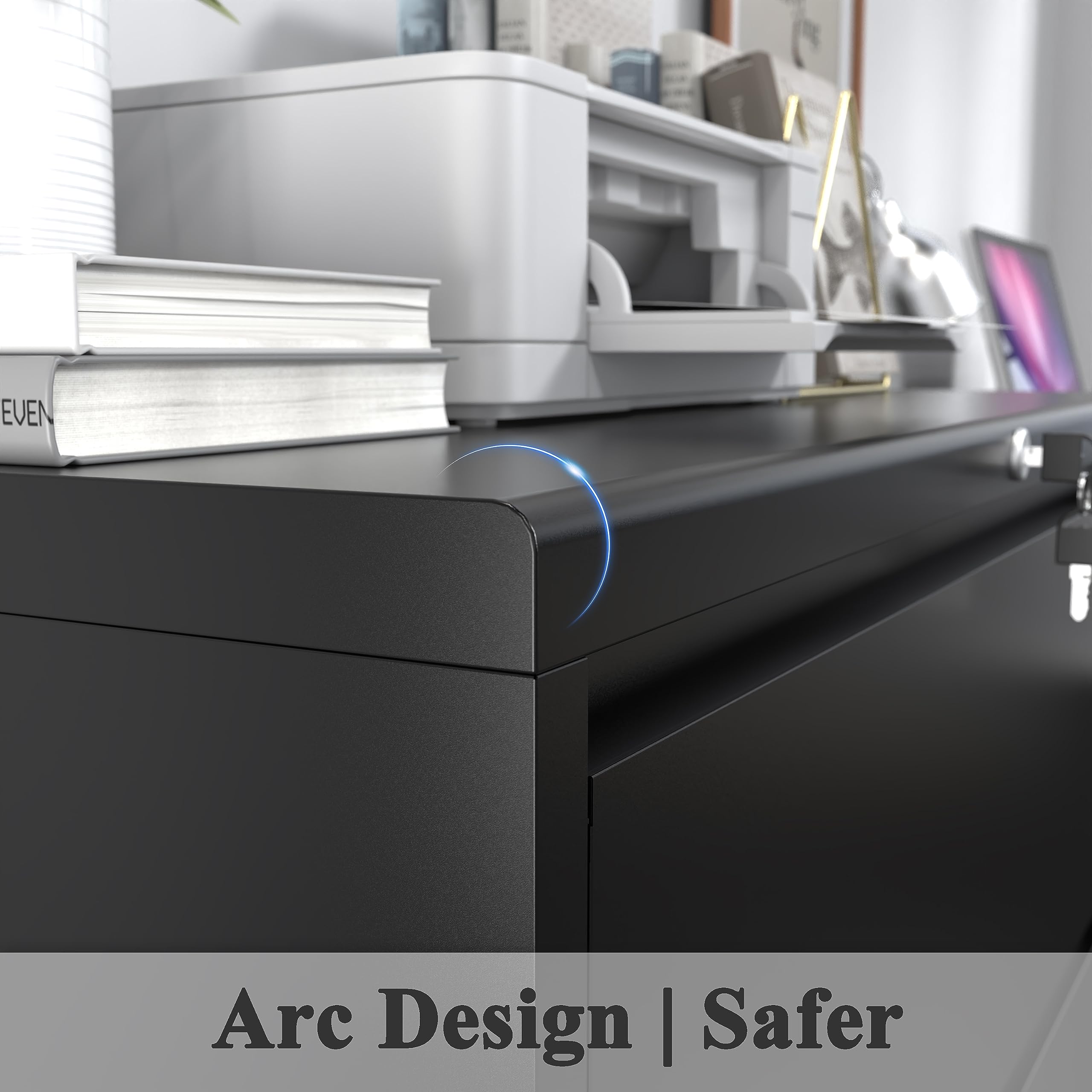 Hak Metal 3 Drawer Lateral File Cabinet with Lock, Black Office File Cabinet for Storing Legal/Letter A4 Size File, Mordent Locking Lateral Filing Cabinets for Home Office (Black)