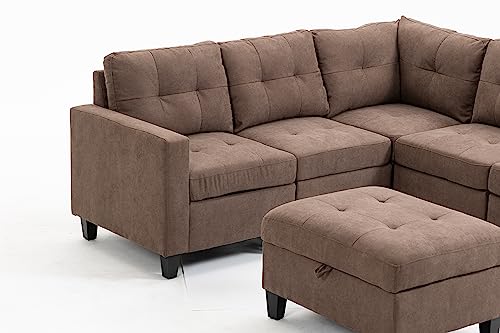UBGO Sectional, Living Room Furniture Set,L-Shaped Modular Sofas with Left & Right Arm, Corner Chair, Ottomans Table,Extra Wide Chaise Lounge Couch for Home, Apartment (Brown)