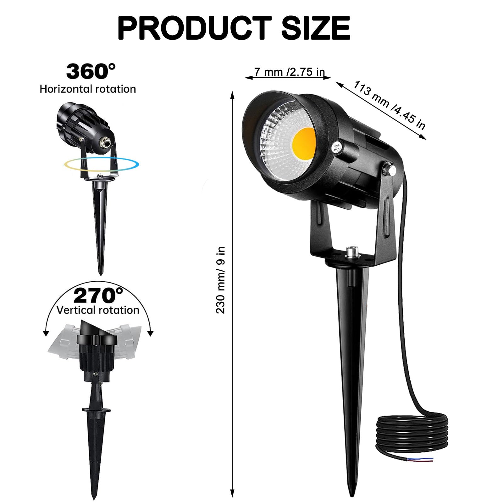 10W Low Voltage Landscape Lights 12 Volt LED Spotlight Outdoor Pathway Lights Wired Yard Lights Garden Lawn Landscaping Lights 1000LM IP66 Waterproof Spot Lighting Garden Stake Tree Light(6 Pack)