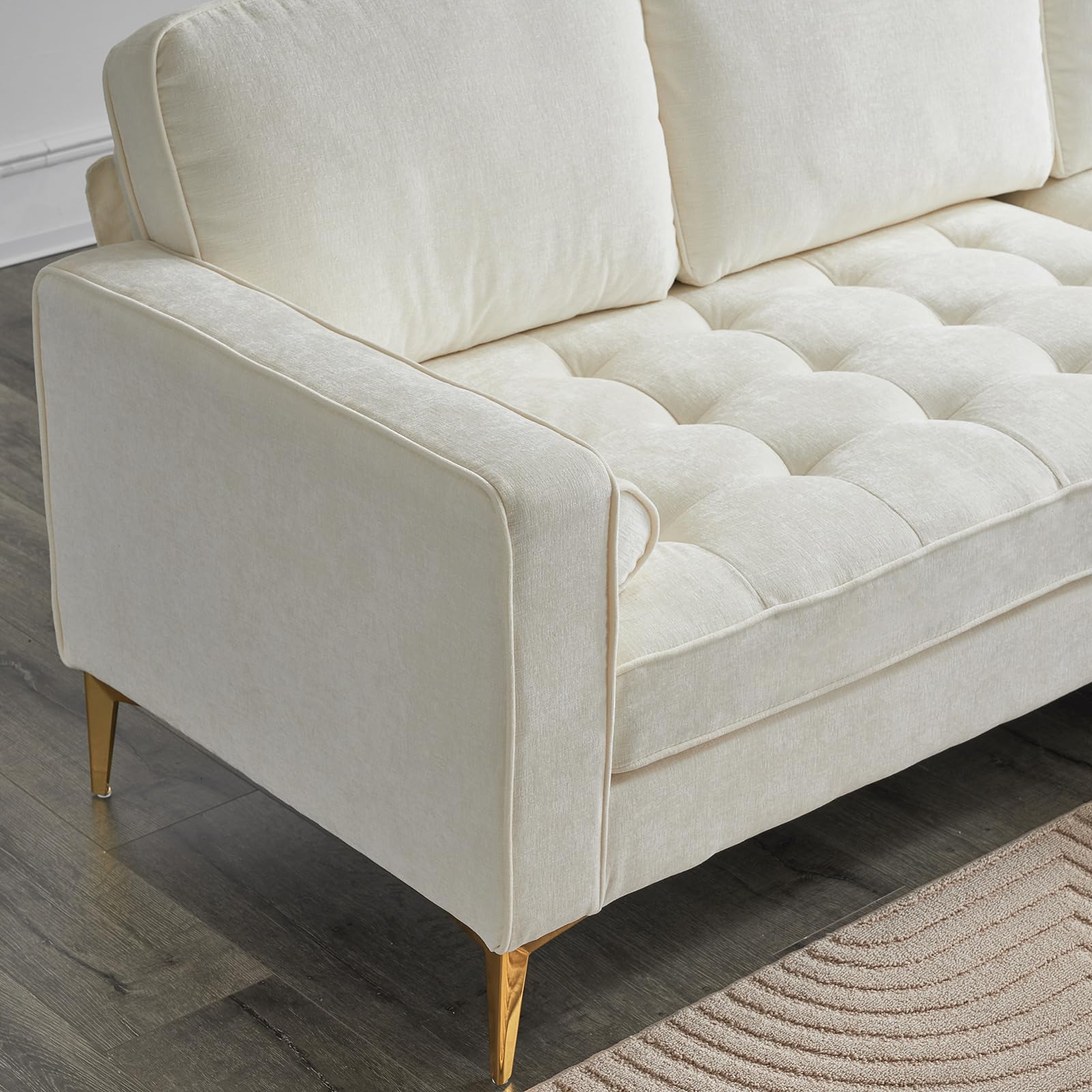 Convertible Sectional Sofa 85.38" L Shaped 3 Seat Couch Heavy Duty Corner Couch Chenille Lounge Couch w/Reversible Chaise & Arm-Pillows,Comfy Upholstery Sofa & Couches for Living Room Apartment,Beige