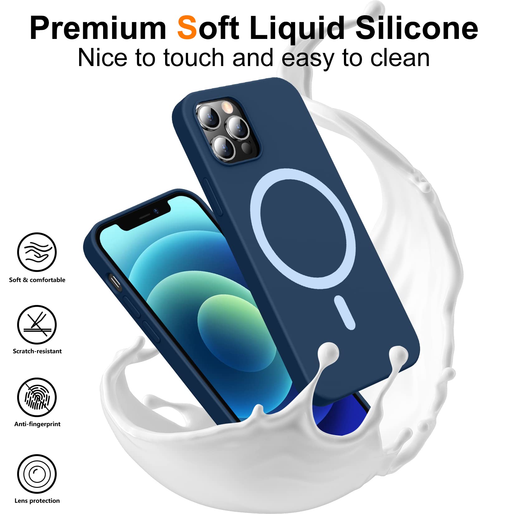 Temdan Liquid Silicone for iPhone 12 Case for iPhone 12 Pro Case with Magsafe,[2*Glass Screen Protector][Soft Anti-Scratch] Shockproof for iPhone 12 Case iPhone 12 Pro Case 6.1 inch-Seablue