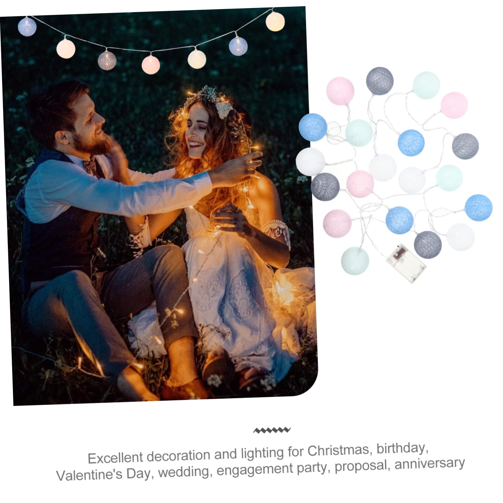 Abaodam 1 Set 20 Cotton Ball Light String Window Curtain Light Holiday Light Decor Decorative Hanging Lights Fairy Curtain Lights Wedding Decoration Astetic Room Decor Led Indoor Plastic