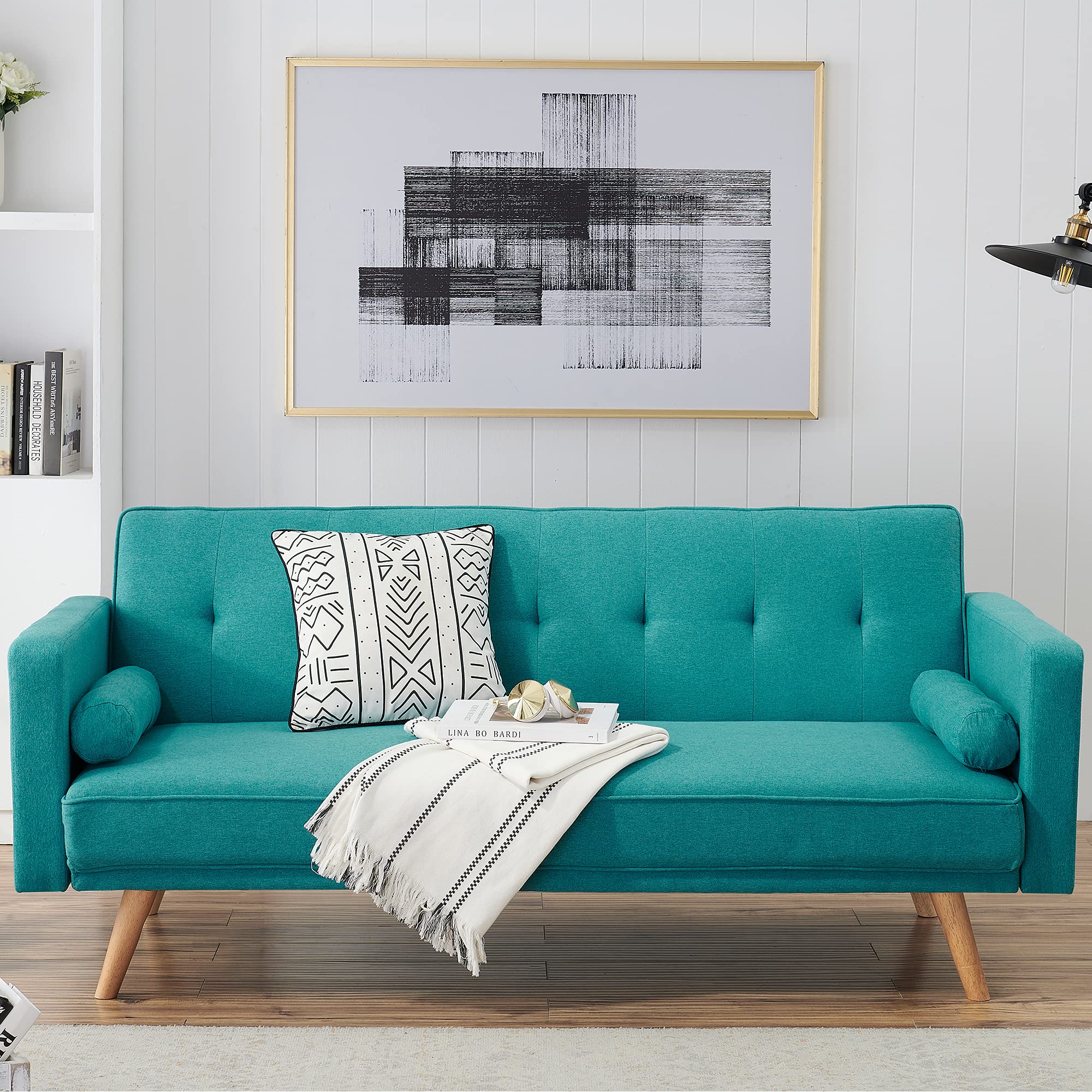 Modern Tufted Futon Sofa Bed Loveseat Convertible Sleeper Couch Daybed,Multifunctional Upholstered Folding Recliner,2 Seaters Small Love Seat Sofá for Living Room/Apartment/Office/Compact Places