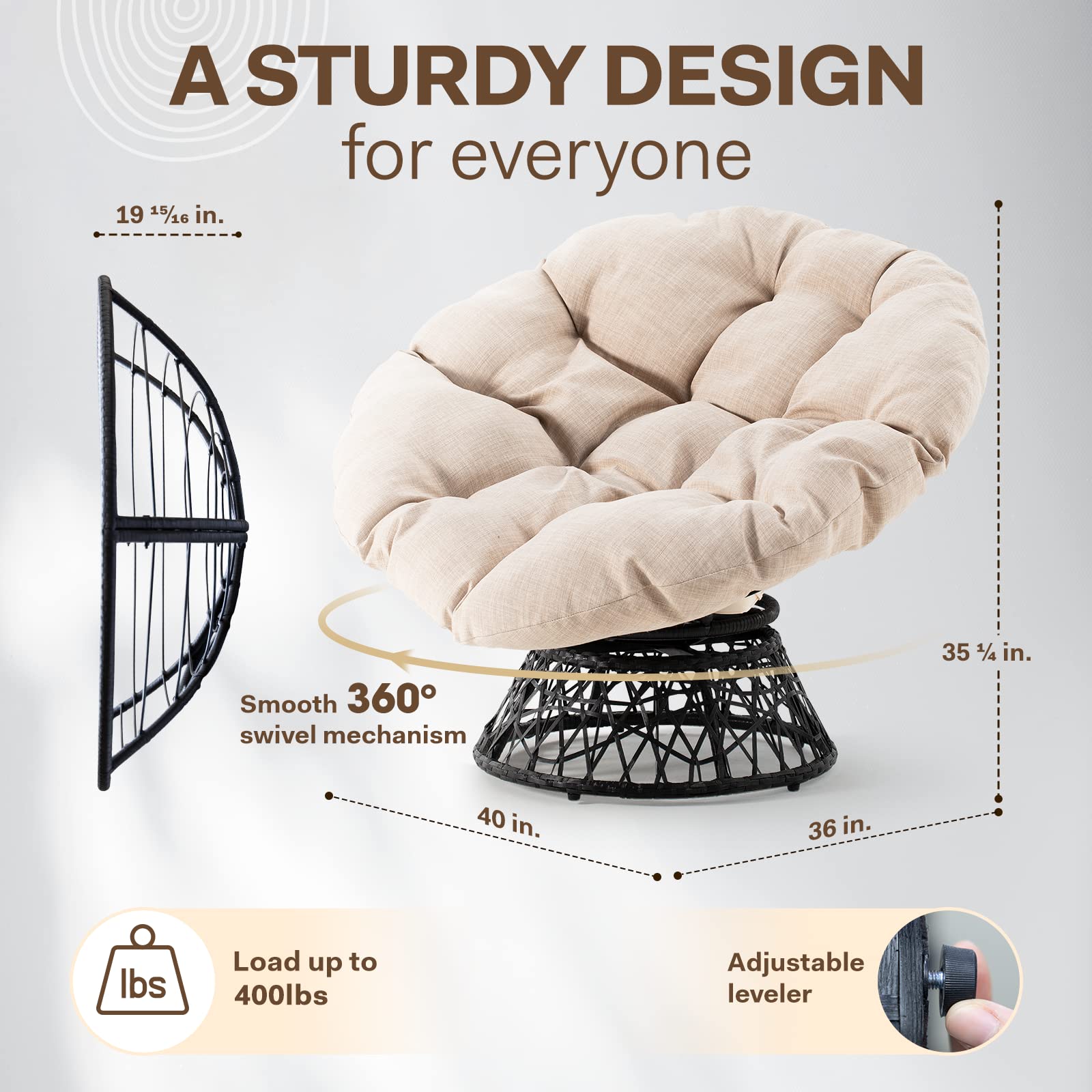 Bme Ergonomic Wicker Papasan Chair with dCee Cat Couch - Small Dog Sofa Light Gray, Soft Thick Density Fabric Cushion, High Capacity for Livingroom, Bedroom, Reading Room
