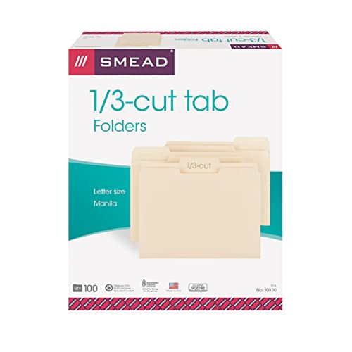 Smead File Folder, 1/3-Cut Tab, Letter Size, Manila , Assorted Positions, 100 Per Box (10330)