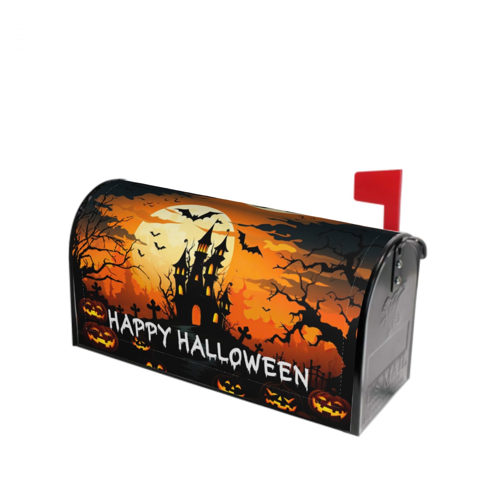 Brunt Halloween Starry Night Haunted House Pumpkin Magnetic Mailbox Covers - Large Orange Post Letter Box Covers - Garden Yard Home Decor for Outside - 21" x18"