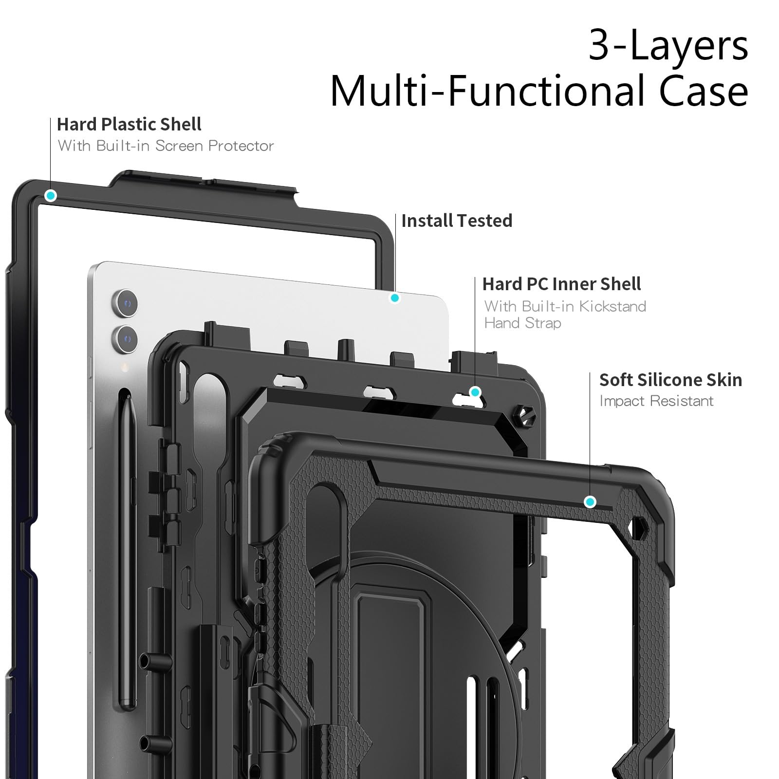 Stand Tablet Cover Compatible with Samsung Galaxy Tab S9 Ultra 14.6 Inch 2023 (SM-X910/X916B/X918U) Heavy Duty Shockproof TPU Case,Protective Cover W Screen Protector 380 Swivel Kickstand+Hand Strap+S