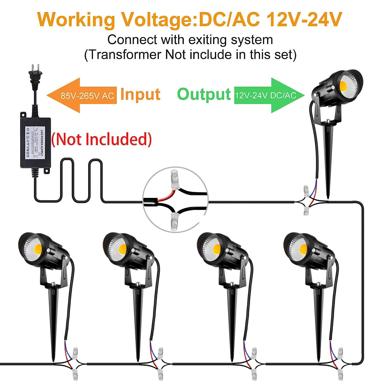 10W Low Voltage Landscape Lights 12 Volt LED Spotlight Outdoor Pathway Lights Wired Yard Lights Garden Lawn Landscaping Lights 1000LM IP66 Waterproof Spot Lighting Garden Stake Tree Light(6 Pack)