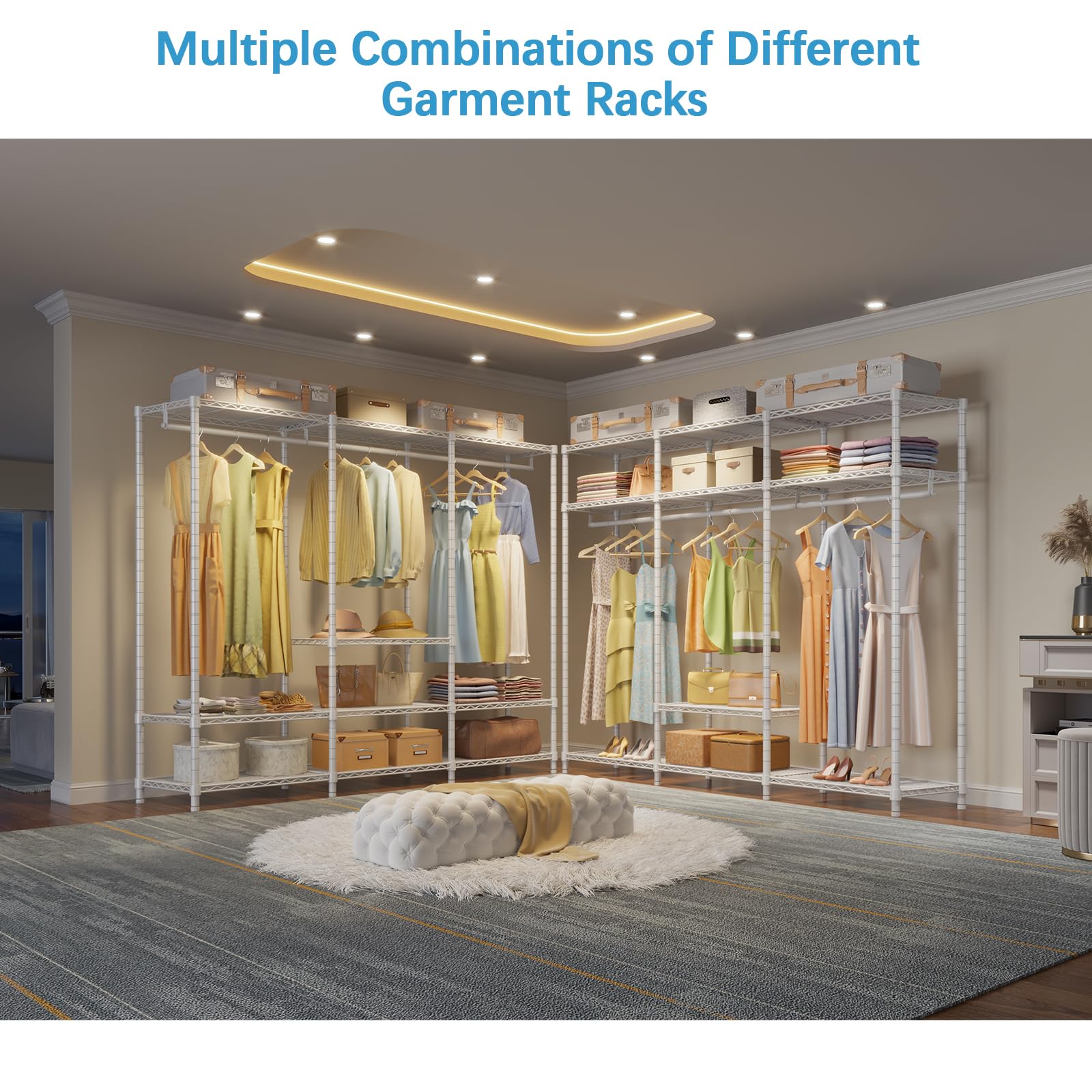 VIPEK V30 Heavy Duty Clothes Rack with 7 Adjustable Shelves & 2 Hang Rods, Portable Closet Rack, Metal Clothing Rack, Freestanding Wardrobe Closet for Hanging Clothes, Max Load 870lbs