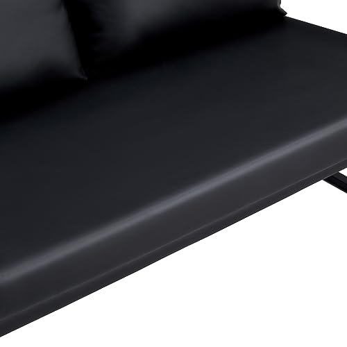 Uunquee Mid-Century Modern Loveseat Sofa,PU Leather 2 Seater Sofa Chair with 2 Pillows,Black Upholstered Accent Chair with Arms for Living Room,Office