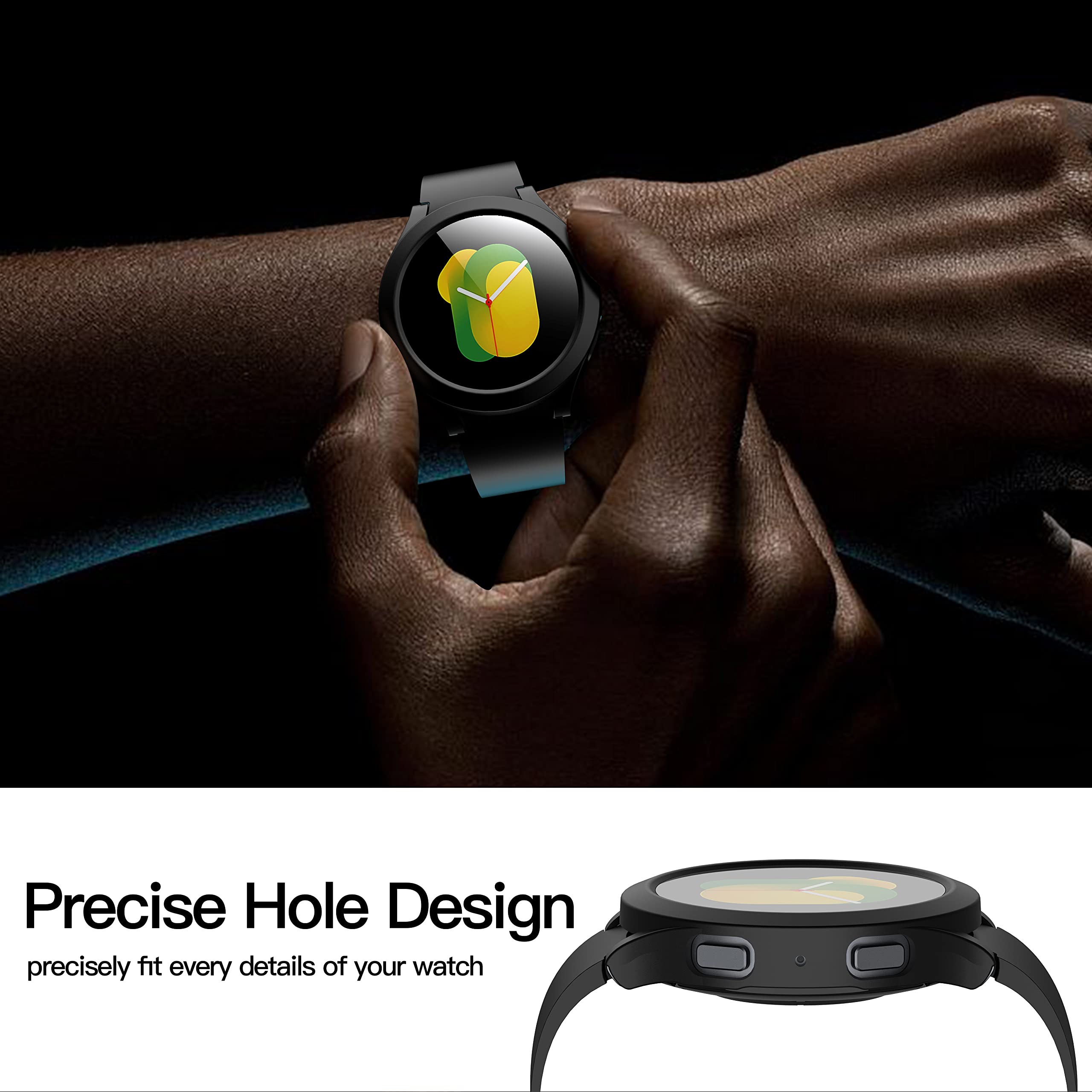 Misxi 2-Pack Hard PC Case with Screen Protector for Samsung Galaxy Watch 5 Galaxy Watch 4 40mm, Ultra-Thin Scratch Resistant Cover with Tempered Glass, 1 Black + 1 Transparent