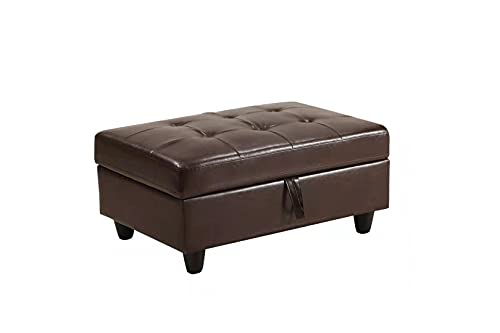 OPTOUGH 3 PC Sectional Faux Leather Sofa Set with Storage Ottoman, 2 Pillows Included, Living Room Couch, Brown