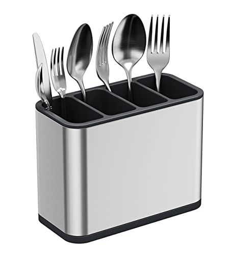TESOT Utensil Holder Sink Caddy Sponge Holder with 4 Divided Compartments, Sturdy Stainless Steel, Rust Proof