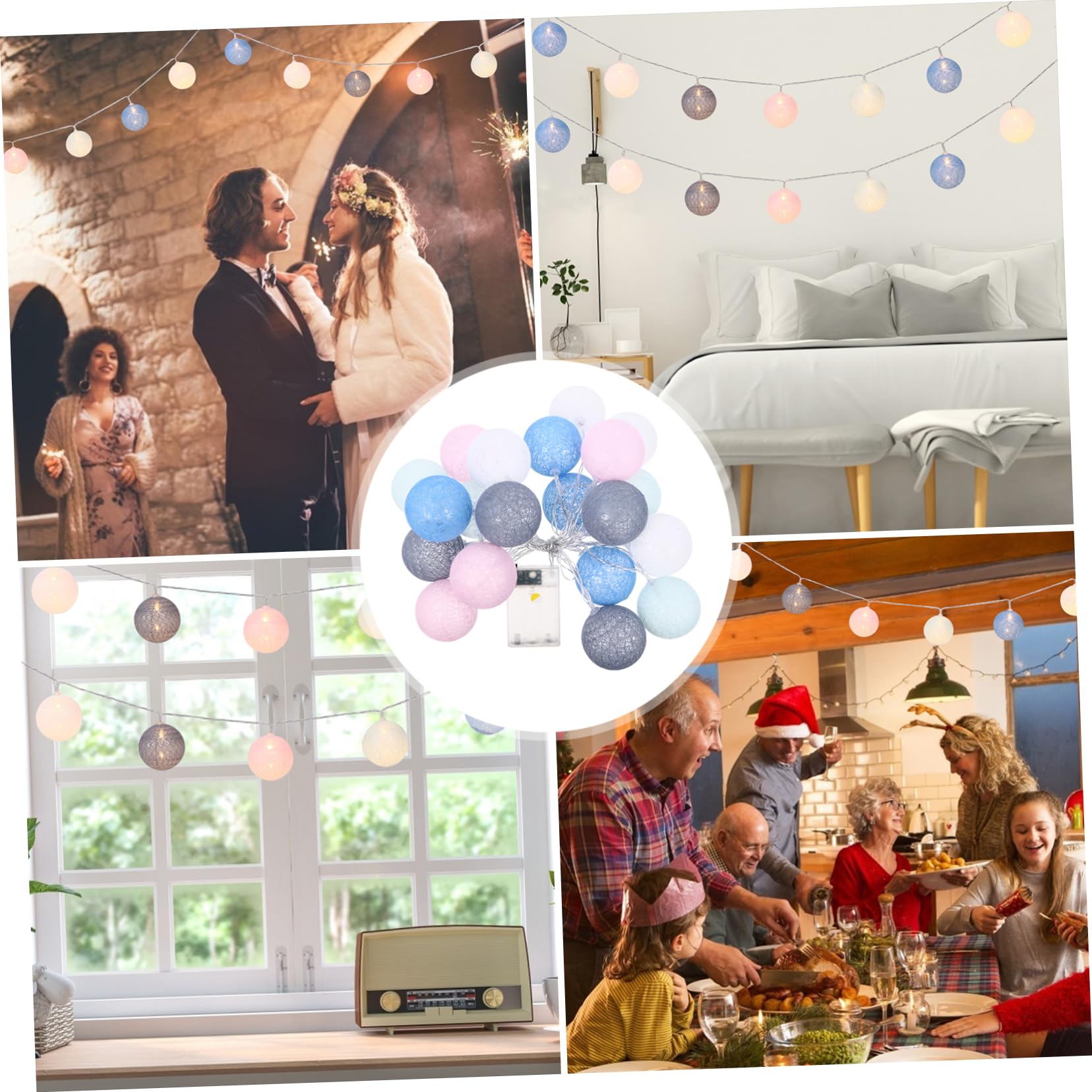 Abaodam 1 Set 20 Cotton Ball Light String Window Curtain Light Holiday Light Decor Decorative Hanging Lights Fairy Curtain Lights Wedding Decoration Astetic Room Decor Led Indoor Plastic