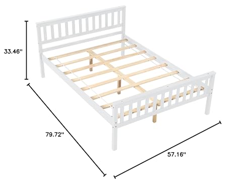 Prohon Full Size Platform Bed Frame with Vertical Openwork Design Headboard & Footboard, Wooden Slat Support with Large Underbed Storage Space, Simple Style Bedframe for Kids, Teen, Adults, White