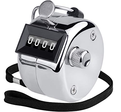 KTRIO Metal Handheld Tally Counter 4-Digit Number Count Clicker Counter, Hand Mechanical Counters Clickers Pitch Counter for Coaching, Knitting, People, Lap, Fishing, Golf and Row, 2 x 1.85 in, Silver
