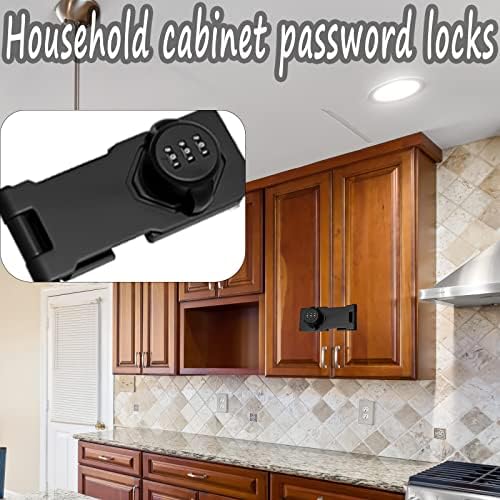AGSIXZLAN Household Cabinet Password Hasp Locks, Black, Combination Lock, Rust Resistant, Keyless