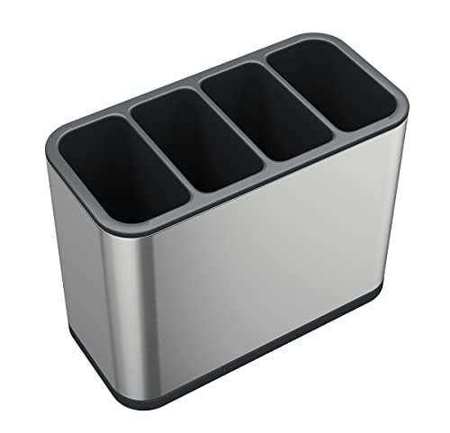 TESOT Utensil Holder Sink Caddy Sponge Holder with 4 Divided Compartments, Sturdy Stainless Steel, Rust Proof